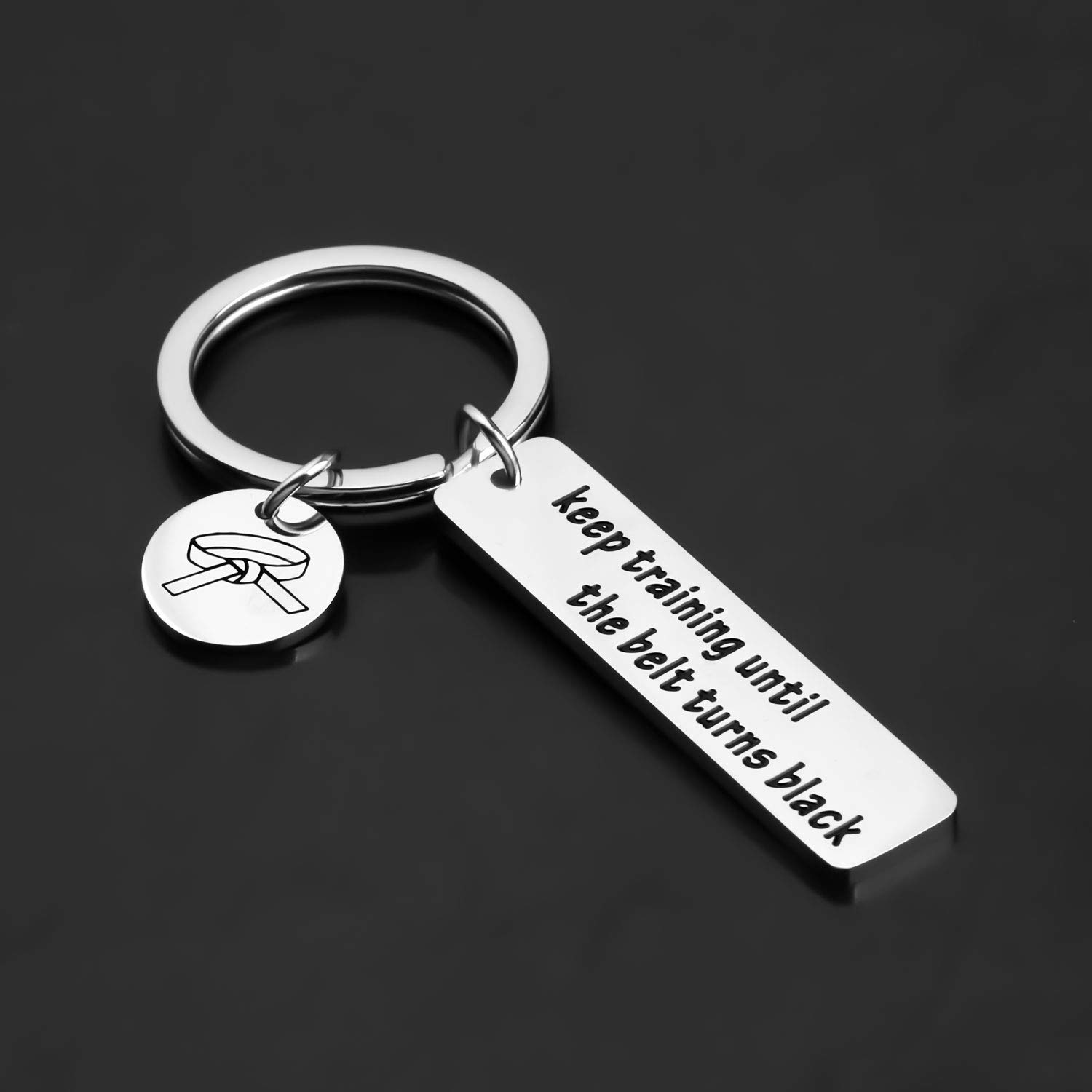 Gzrlyf Keep Training Until the Belt Turns Black Keychain Karate Gifts Martial Arts Gifts Inspirational Taekwondo Gifts (Keychain)