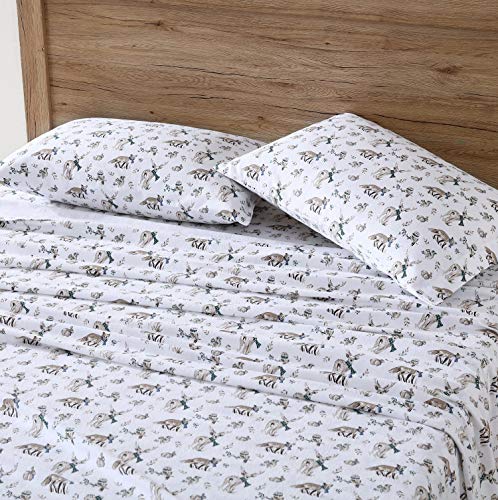 Eddie Bauer - Queen Sheet Set, Warm Breathable Cotton Flannel Bedding with Deep Pockets, Brushed for Extra Softness, Cozy Home Decor, Oeko-Tex Certified (Woodlands Friends, Queen)