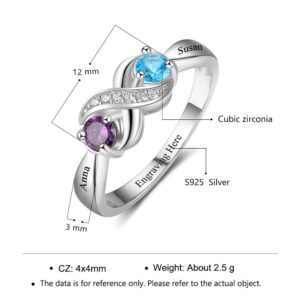 925 Sterling Silver Personalized Infinity Mothers Rings with 2 Round Simulated Birthstones Custom Engraved Engagement Promise Rings for Women (7)