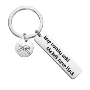 gzrlyf keep training until the belt turns black keychain karate gifts martial arts gifts inspirational taekwondo gifts (keychain)