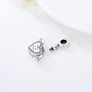 LONAGO Heart Photo Charm Cremation Keepsake Heart Urn Charm for Ashes Fit Bracelet Necklace 925 Sterling Silver Heart Shape Picture Bead Charm Gift for Women (Angel)