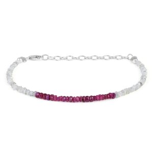 vatslacreations 22cm white rough diamond ruby bracelet 2-3raw diamond bracelet ruby bead bracelet white diamond bracelet uncut diamond bracelet