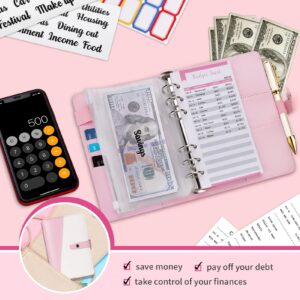 Onlyesh Budget Binder with Zipper Envelopes,Cash Envelopes for Budgeting,Money Organizer for Cash,Budget Binder with Cash Envelopes,28Pcs(Pink)