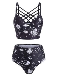 jhdessly women's underwire sun start moon high waisted racerback vintage two piece swimsuit black