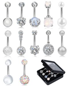 onesing 12 pcs 14g belly button rings for women cz opal navel rings belly barbells stainless steel body piercing jewelry