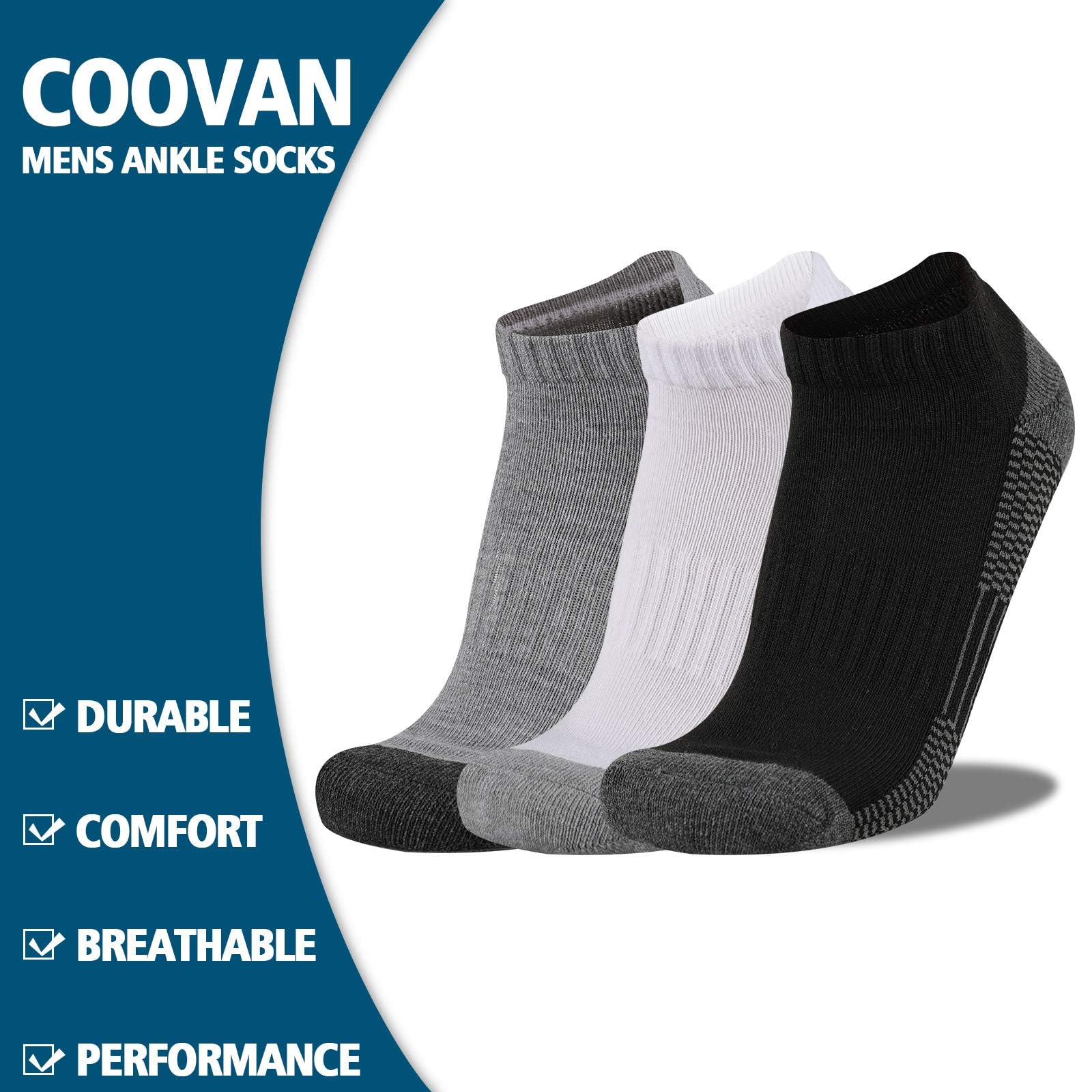 COOVAN 10 Pack Mens Ankle Low Cut Socks Athletic Cushion Casual Socks