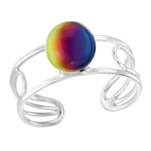 aeravida illusion 6mm magic glass ball sterling silver toe or pinky ring | adjustable rainbow inspired accessory for women | colorful anniversary jewelry gift