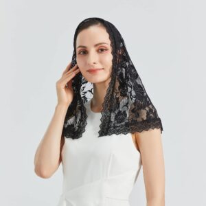 Grettytling Lace Mantilla Veil Soft and comfortable 7 Colors Spanish Style Rose Lace Veil Head Covering D Shape ， 2pcs Black&white