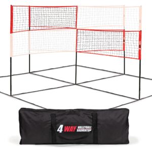 eastpoint sports 4-way volleyball and badminton net, game for outdoors, backyard, beach, park, east set up, white