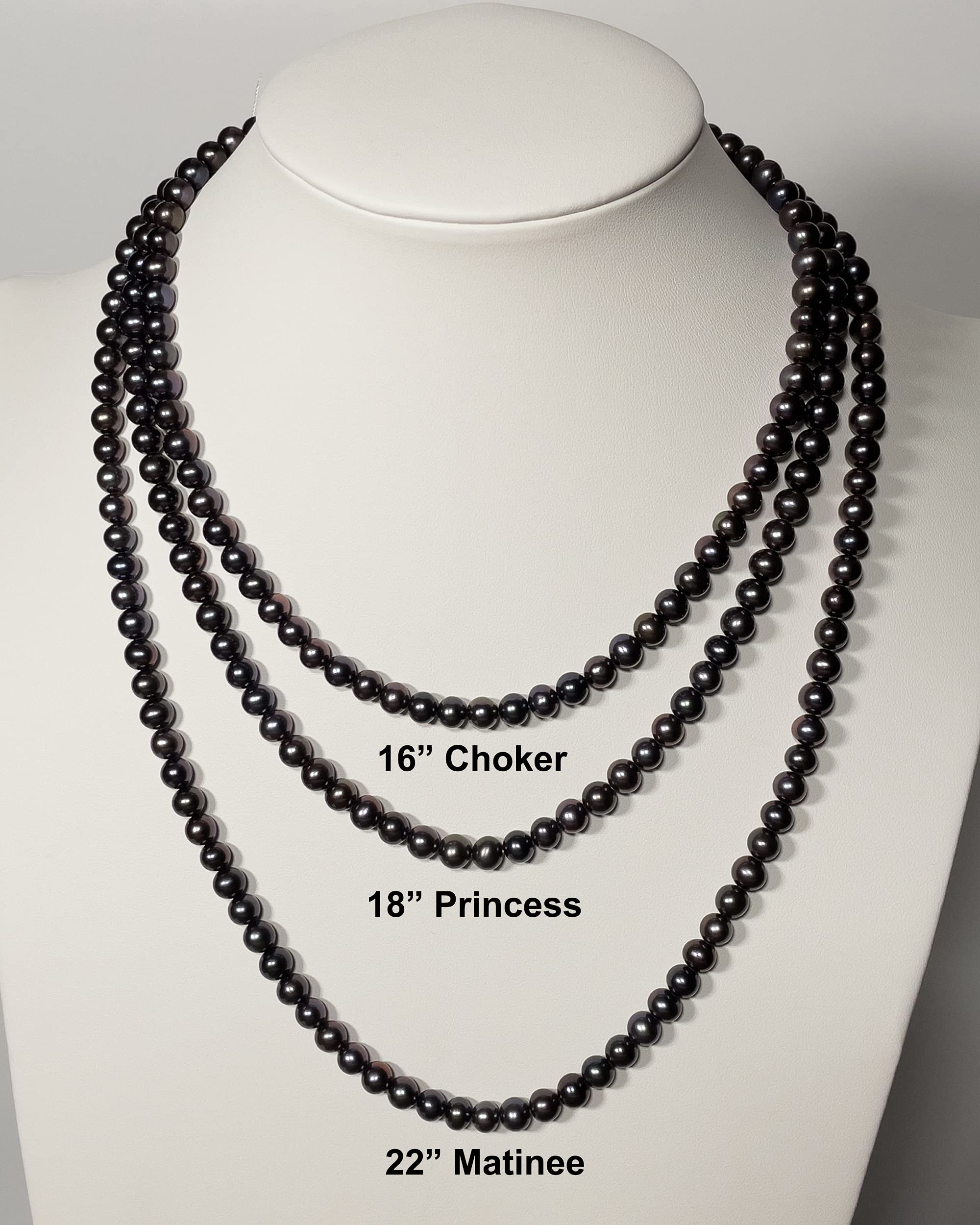 Black Freshwater Cultured Pearl Necklaces 22 Inch for Women AA Quality 8mm Black Necklace Sterling Silver Clasp - Orien Jewelry