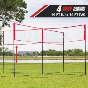 EastPoint Sports 4-Way Volleyball and Badminton Net, Game for Outdoors, Backyard, Beach, Park, East Set Up, White