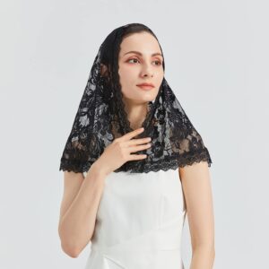 Grettytling Lace Mantilla Veil Soft and comfortable 7 Colors Spanish Style Rose Lace Veil Head Covering D Shape ， 2pcs Black&white