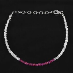 Vatslacreations 22CM White Rough Diamond Ruby Bracelet 2-3Raw Diamond Bracelet Ruby Bead Bracelet White Diamond Bracelet Uncut Diamond Bracelet