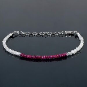 Vatslacreations 22CM White Rough Diamond Ruby Bracelet 2-3Raw Diamond Bracelet Ruby Bead Bracelet White Diamond Bracelet Uncut Diamond Bracelet