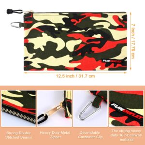 Canvas Tool Pouch Zipper Bag - 5 Pack Heavy Duty Utility Camo Bags with Carabiner, Multi-Purpose Storage Organizer Clip on Tote Pouches 12.5 x 7-Inch