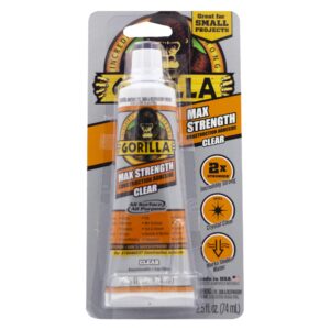 gorilla max strength clear construction adhesive, 2.5 ounce squeeze tube, clear, (pack of 1)