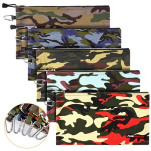 canvas tool pouch zipper bag - 5 pack heavy duty utility camo bags with carabiner, multi-purpose storage organizer clip on tote pouches 12.5 x 7-inch