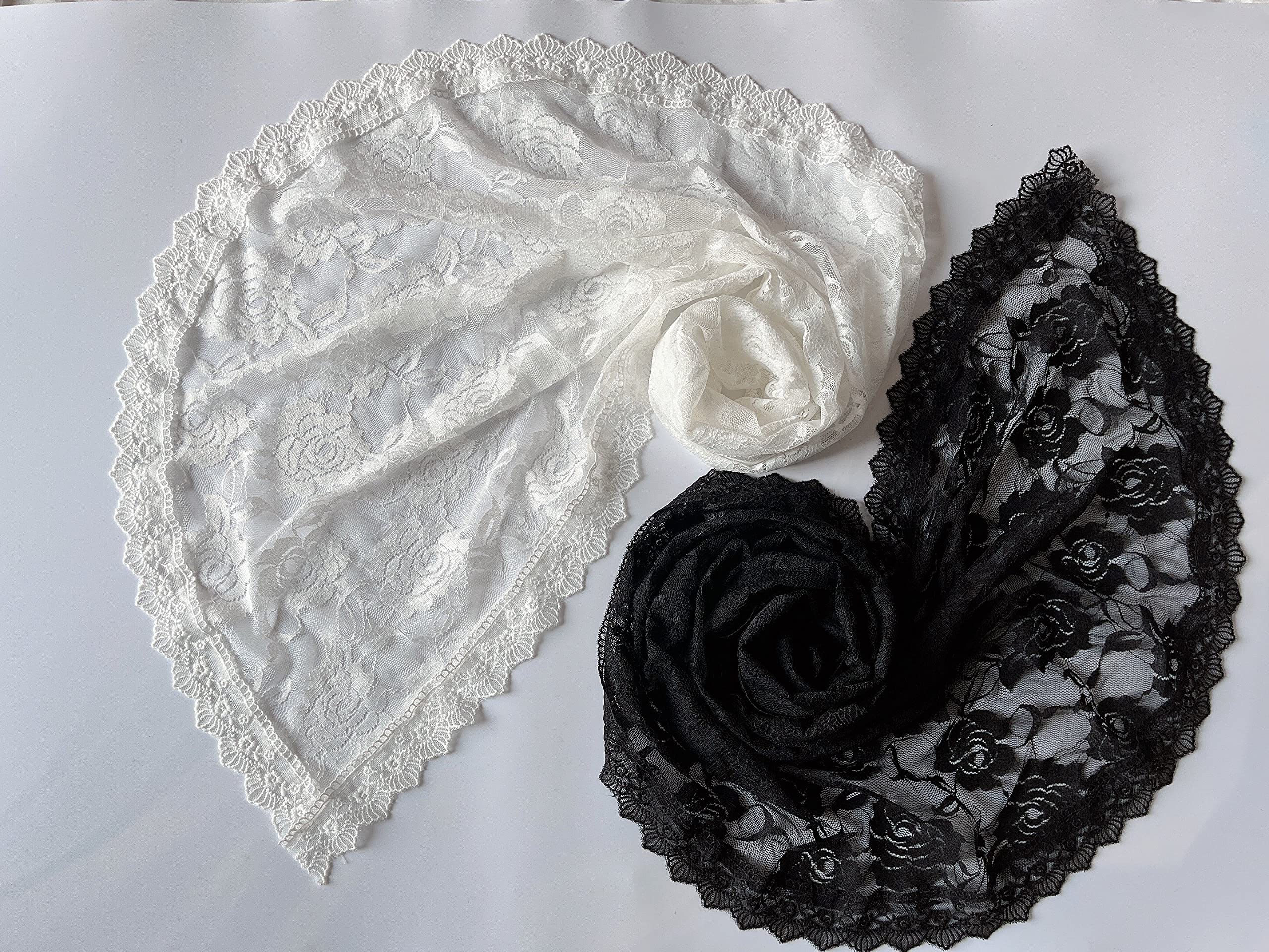 Grettytling Lace Mantilla Veil Soft and comfortable 7 Colors Spanish Style Rose Lace Veil Head Covering D Shape ， 2pcs Black&white