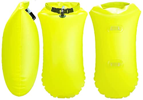 YW 2 Pack 20L Waterproof Dry Bags Swim Bouy Float Swimming Marine Safety Inflatable Bubble Bag Visible with Storage Space & Adjustable Waist Belt,Lightweight for Swimmer,Training,Kayaking,Snorkeling