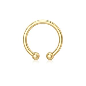 14k real gold ball nose lip ring for women,1 pc yellow gold small hoop earring nose ring fine jewelry gift for mother's day birthday（2 in 1） (style 1)