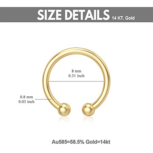 14K Real Gold Ball Nose Lip Ring for Women,1 PC Yellow Gold Small Hoop Earring Nose Ring Fine Jewelry Gift for Mother's Day Birthday（2 in 1） (Style 1)