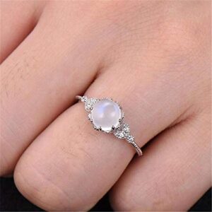 Kuyiuif 925 Sterling Silver Moonstone Ring Fire Opal Diamond Ring Transparent Elegant Moonstone Luxury Engagement Cocktail Party Wedding Band Rings for Women (US Code 9)