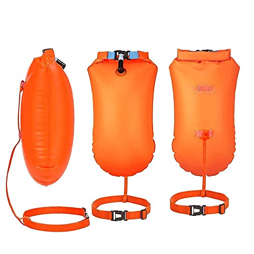 YW 2 Pack 20L Waterproof Dry Bags Swim Bouy Float Swimming Marine Safety Inflatable Bubble Bag Visible with Storage Space & Adjustable Waist Belt,Lightweight for Swimmer,Training,Kayaking,Snorkeling