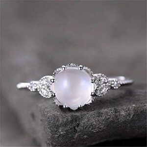 kuyiuif 925 sterling silver moonstone ring fire opal diamond ring transparent elegant moonstone luxury engagement cocktail party wedding band rings for women (us code 9)