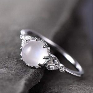 Kuyiuif 925 Sterling Silver Moonstone Ring Fire Opal Diamond Ring Transparent Elegant Moonstone Luxury Engagement Cocktail Party Wedding Band Rings for Women (US Code 9)