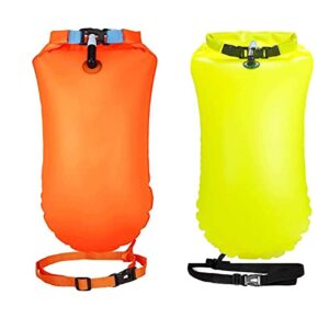 yw 2 pack 20l waterproof dry bags swim bouy float swimming marine safety inflatable bubble bag visible with storage space & adjustable waist belt,lightweight for swimmer,training,kayaking,snorkeling