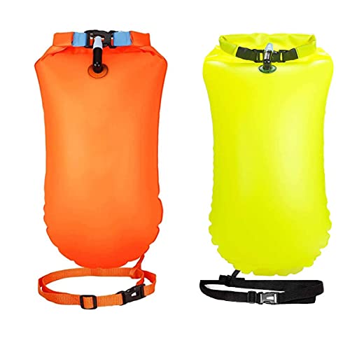 YW 2 Pack 20L Waterproof Dry Bags Swim Bouy Float Swimming Marine Safety Inflatable Bubble Bag Visible with Storage Space & Adjustable Waist Belt,Lightweight for Swimmer,Training,Kayaking,Snorkeling