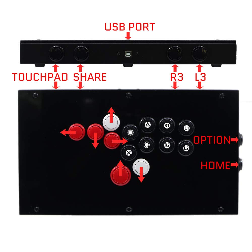 TruBoost FightBox F8-PS All Buttons Arcade Joystick Game Controller For PS4/PS3/PC Sanwa OBSF-24 30 Leverless-Style