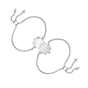 1 pair puzzle piece bracelets matching couples stainless steel cz crystals stacking adjustable simple link dainty charm hypoallergenic for him and her valentine's day fashion gifts