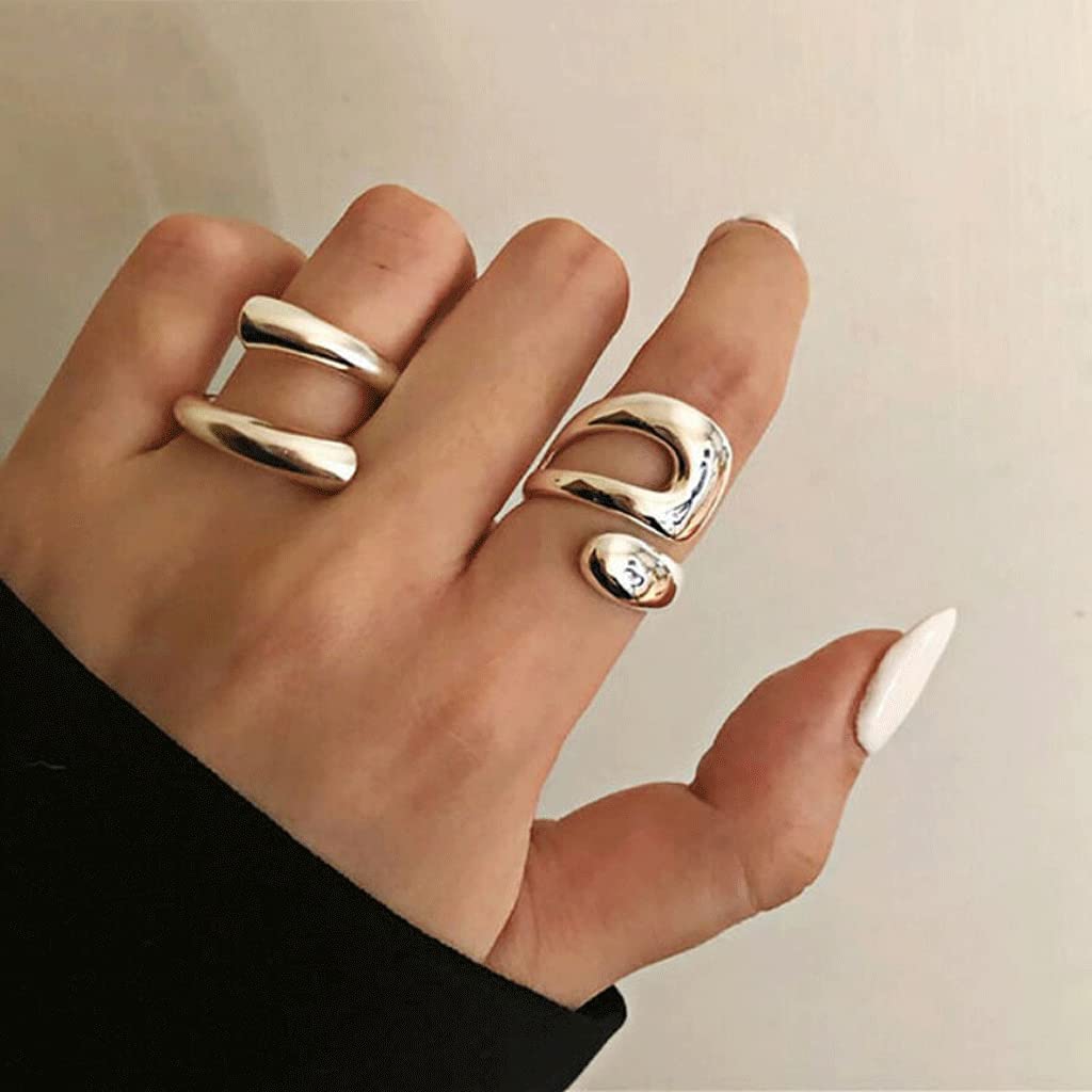 JIABA Adjustable Sterling Silver Rings 925 Double Lines Shape Personality Ring Fine Jewelry for Women Party Accessories