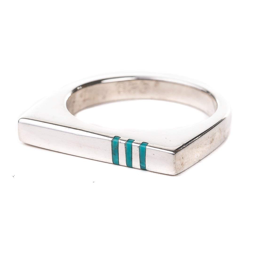 Turquoise Skies TSKIES Spirit Stone: Turquoise Sterling Silver Squared Ring (size 7)