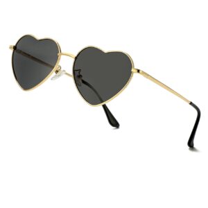 jovakit polarized heart sunglasses for women fashion lovely style metal frame uv400 protection lens (gold/grey)