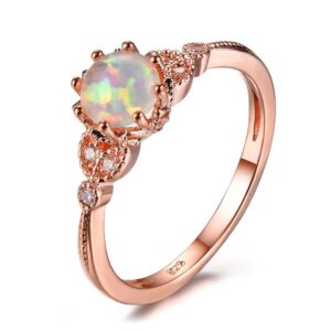 lvting 7mm moonstone opal 925 silver rings 18k rose gold plated handmade synthetic moonstone solitaire ring for women engagement wedding promise band ring size 6-10 (rose gold, 7#)