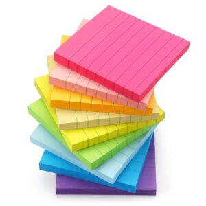 early buy lined sticky notes with lines 3x3 self-stick notes 9 bright color 9 pads, 70 sheets/pad