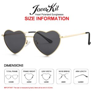 JOVAKIT Polarized Heart Sunglasses for Women Fashion Lovely Style Metal Frame UV400 Protection Lens (Gold/Grey)