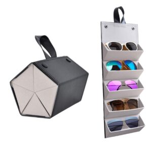 kenpal sunglasses storage organizer holder foldable travel case with 5 slot compartments for multiple glasses (black)