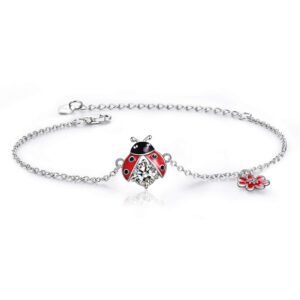 poplyke ladybug bracelet for women 925 sterling silver bracelet jewelry gifts for mother daughter sister grandma