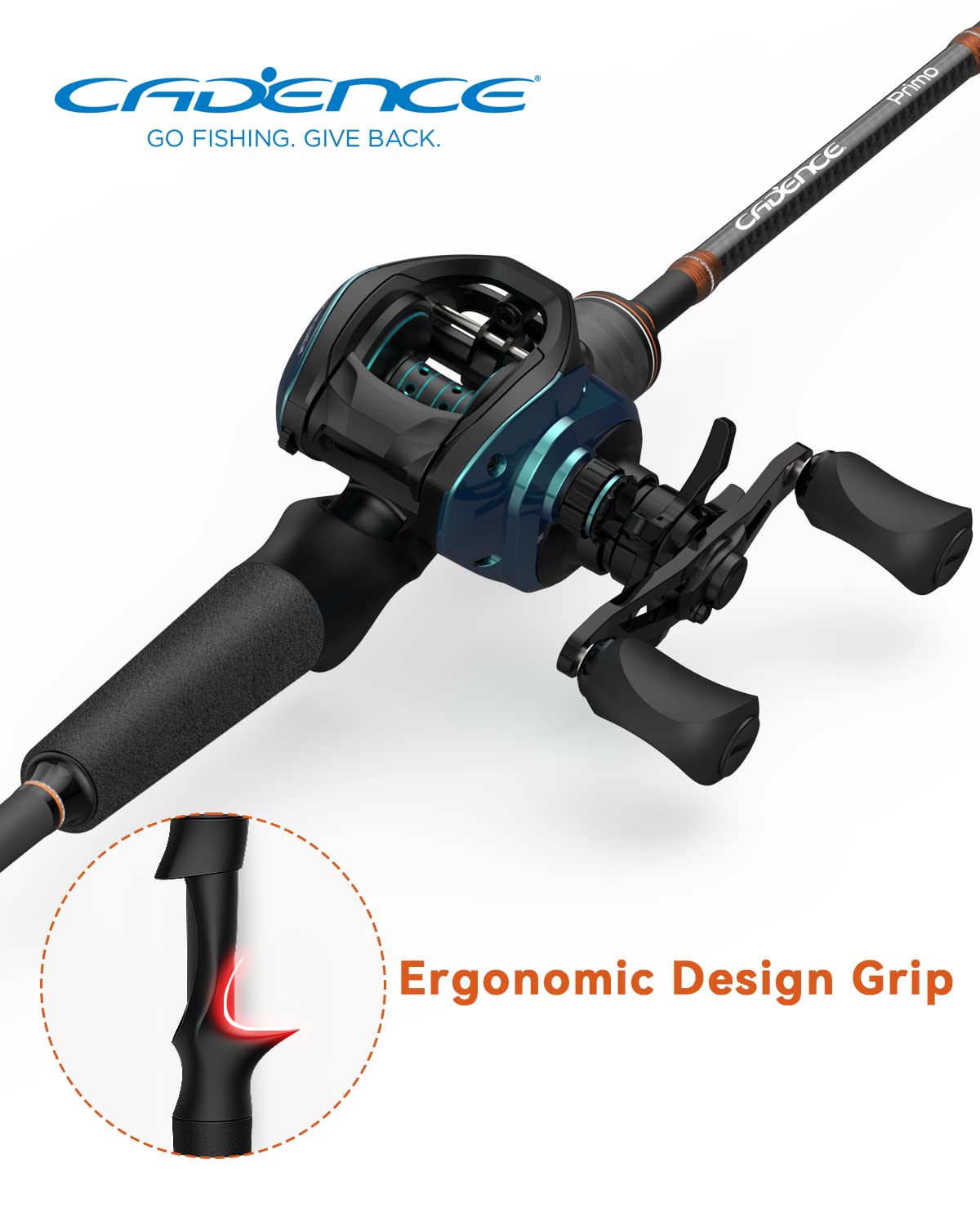 Cadence Primo Baitcasting Rod - Strong & Sensitive Fishing Rod, 40 Ton Carbon Fiber Ultralight Casting Rod with Fuji Reel Seat, Stainless Steel Guides with SiC Inserts, Fishing Pole (Primo-701B-MF)