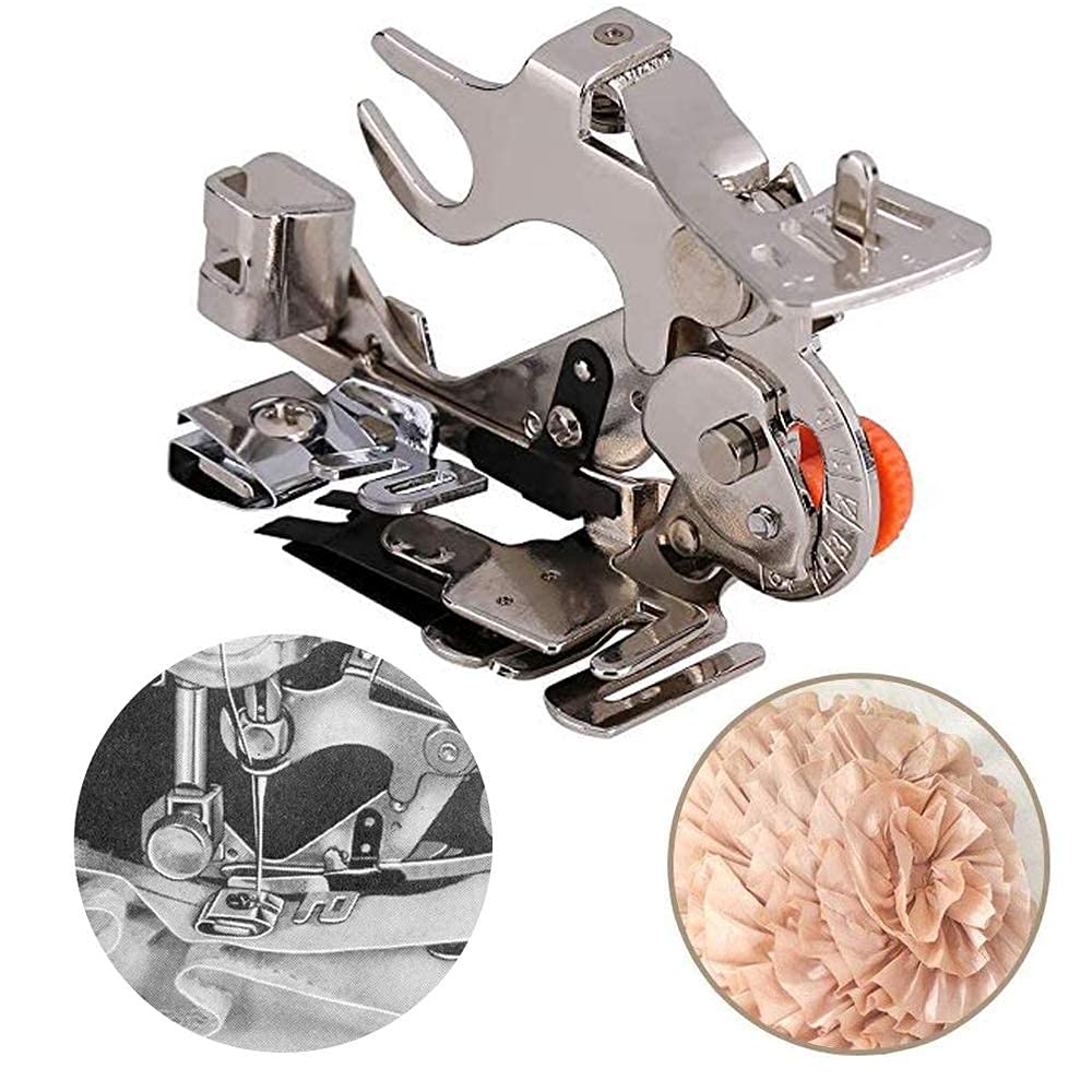 Pinelaxy 1PCS Ruffler Sewing Machine Presser Foot, Easily Adjust Depth & Closeness, Perfectly Spaced Pleats/Gathers, Ruffle Foot Sewing Machine Attachment for Low Shank Singer Brother Janome