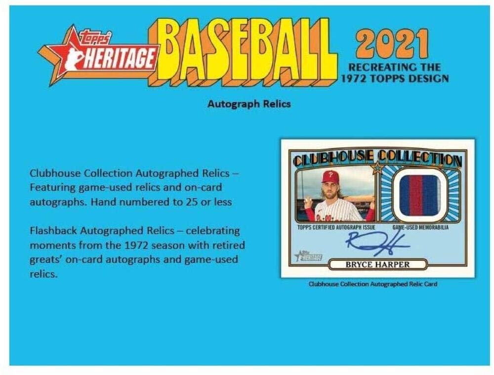 2021 Topps Heritage Baseball Factory Sealed Blaster Box 8 Packs of 9 Cards 72 Cards in All. CLASSIC 1972 VINTAGE TOPPS DESIGN Chase rookie cards of an Amazing Rookie Class such as Joe Adell, Alex Bohm, Casey Mize and Many More Blasters are my personal fav