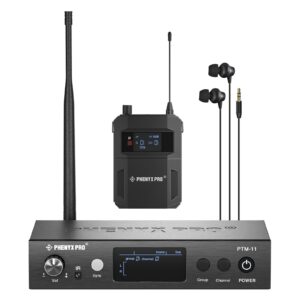 phenyx pro uhf mono wireless in-ear monitor system, metal wireless iem system, bodypack receiver, 50 adjustable frequencies, separate outputs, 164ft operation, suitable for band and studio (ptm-11)