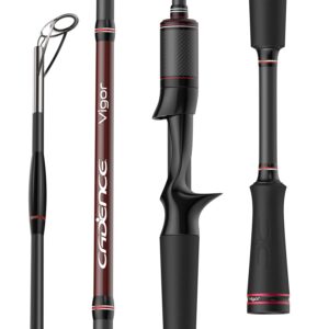 cadence vigor baitcasting rod 2-piece fishing rods ultralight & sensitive baitcaster rod-37 ton carbon fuji reel seat & stainless steel guides with sic inserts portable baitcast rods