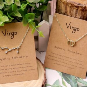 2Pcs Gold Pisces Zodiac Necklace Set 12 Constellation Moon Pendant Necklace Zodiac Jewelry Gifts