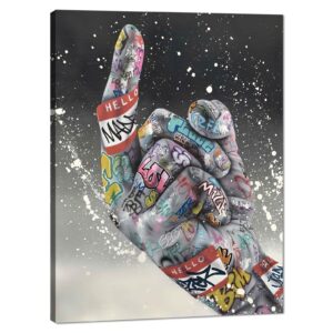 middle finger wall art street graffiti canvas picture art print modern pop home wall decor for living room bedroom stretched framed artwork ready to hang - 12 x 16 inch