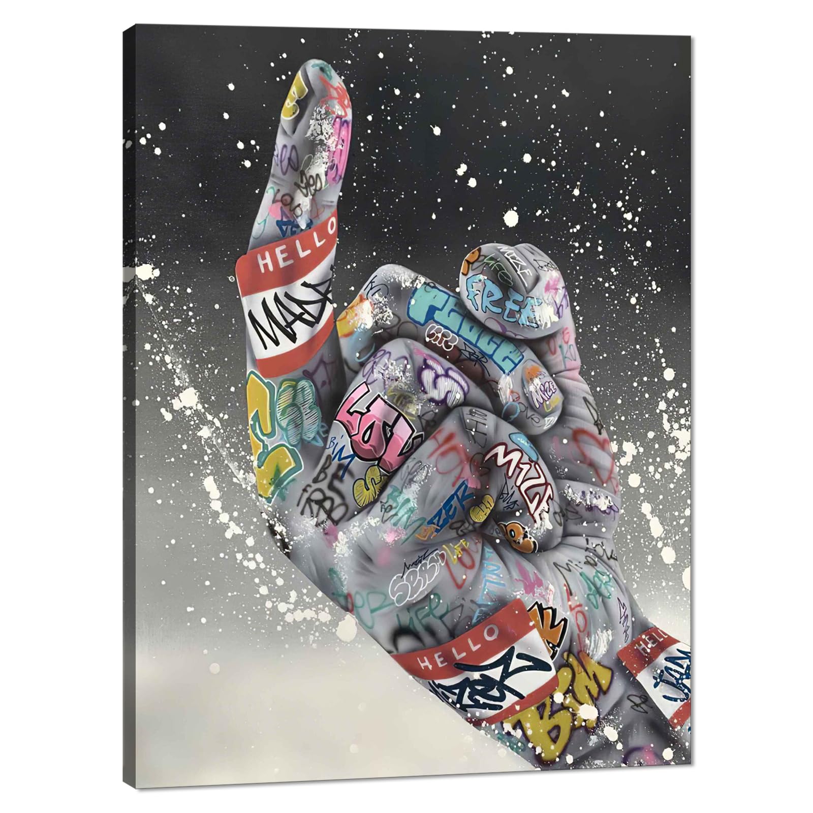 Middle Finger Wall Art Street Graffiti Canvas Picture Art Print Modern Pop Home Wall Decor for Living Room Bedroom Stretched Framed Artwork Ready to Hang - 12 x 16 inch