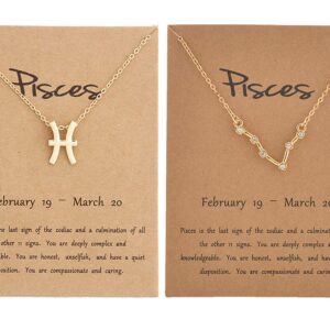 2Pcs Gold Pisces Zodiac Necklace Set 12 Constellation Moon Pendant Necklace Zodiac Jewelry Gifts